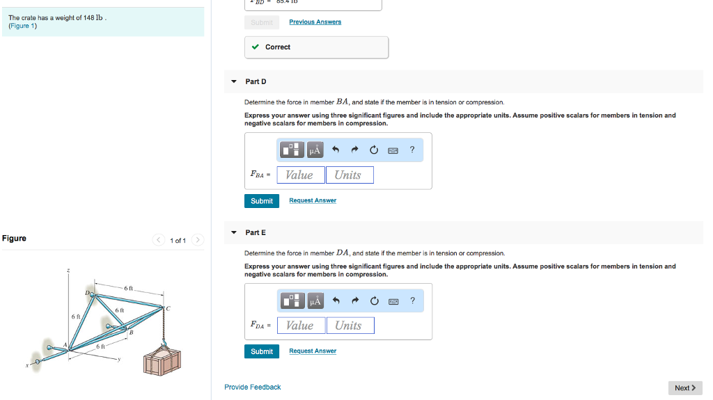 Solved The crate has a weight of 148 lb (Figure 1) Correct | Chegg.com