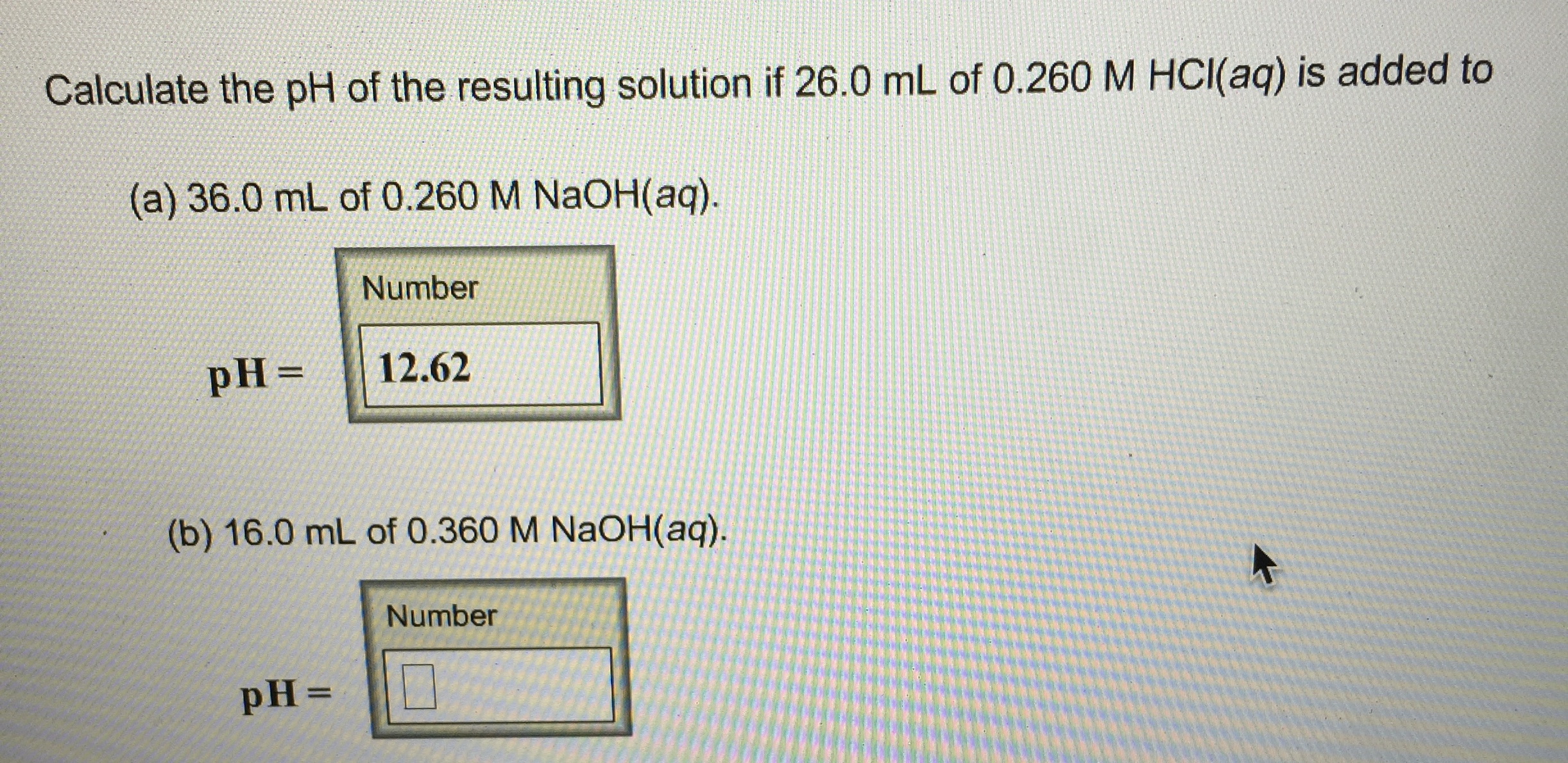 Solved Calculate the pH of the resulting solution if 26.0 mL | Chegg.com