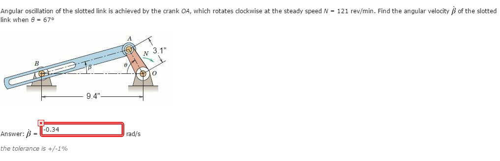Solved Angular oscillation of the slotted link is achieved | Chegg.com