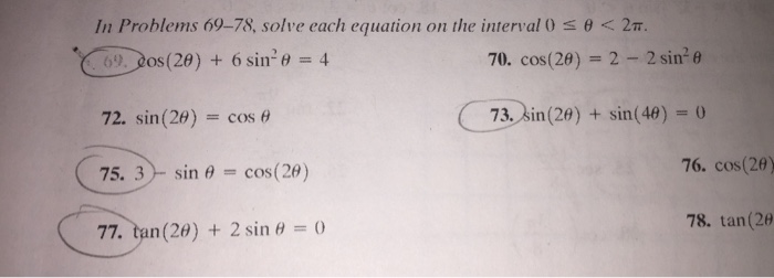 Solved In problems 69-78, solve each equation on the | Chegg.com