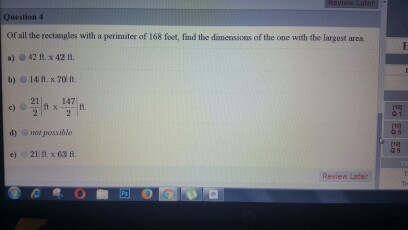 Solved Of all the rectangles with a perimeter of 168 feet, | Chegg.com