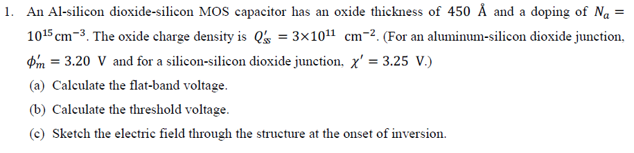Solved An Al-silicon dioxide-silicon MOS capacitor has an | Chegg.com