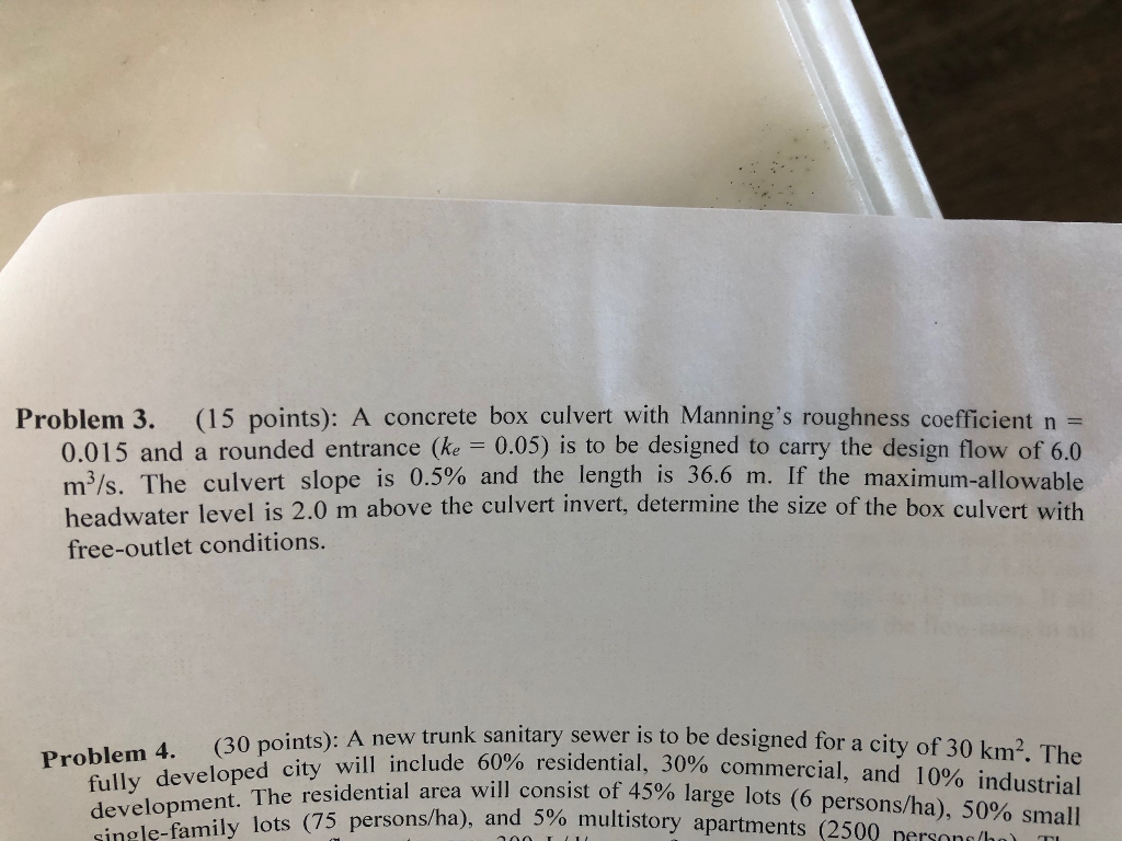Problem 3. (15 points): A concrete box culvert with | Chegg.com