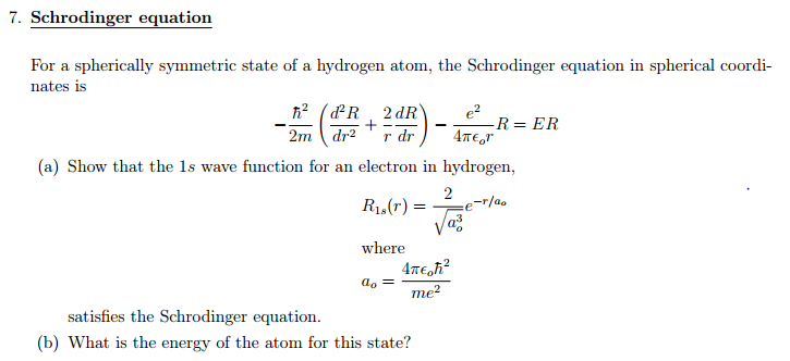 Solved For a spherically symmetric state of a hydrogen atom, | Chegg.com