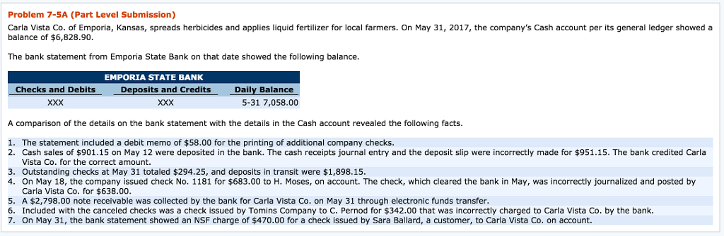 Solved Problem 7-5A (Part Level Submission) Carla Vista Co. | Chegg.com