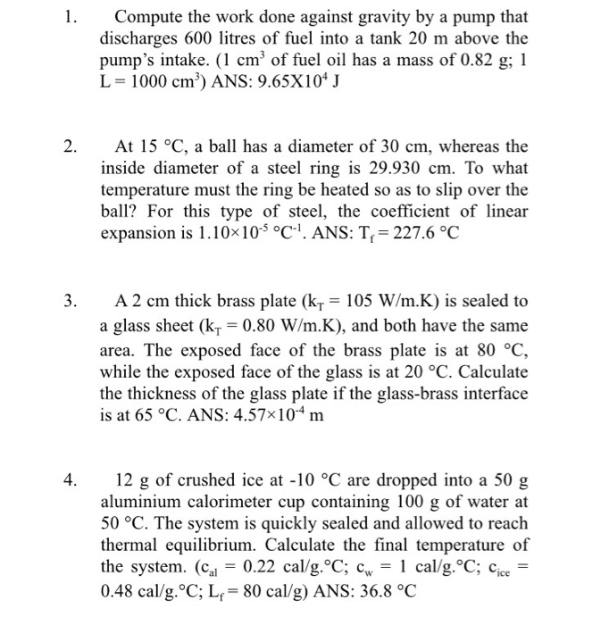 Solved Compute the work done against gravity by a pump that | Chegg.com