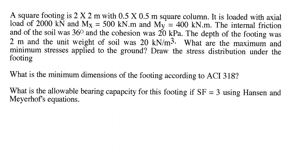 Solved A square footing is 2 X 2 m with 0.5 X 0.5 m square | Chegg.com