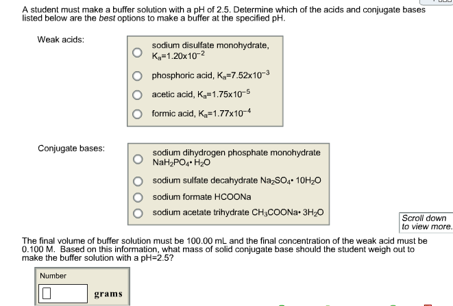 Solved A student must make a buffer solution with a pH of | Chegg.com