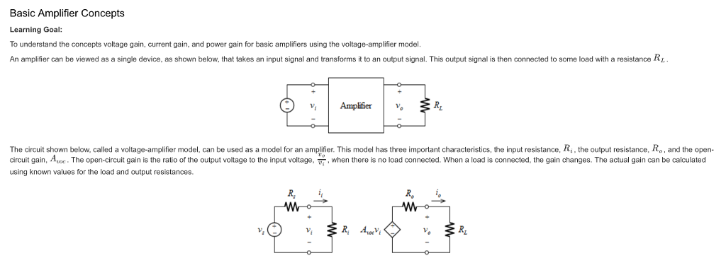 Solved Basic Amplifier Concepts Learning Goal: To understand | Chegg.com