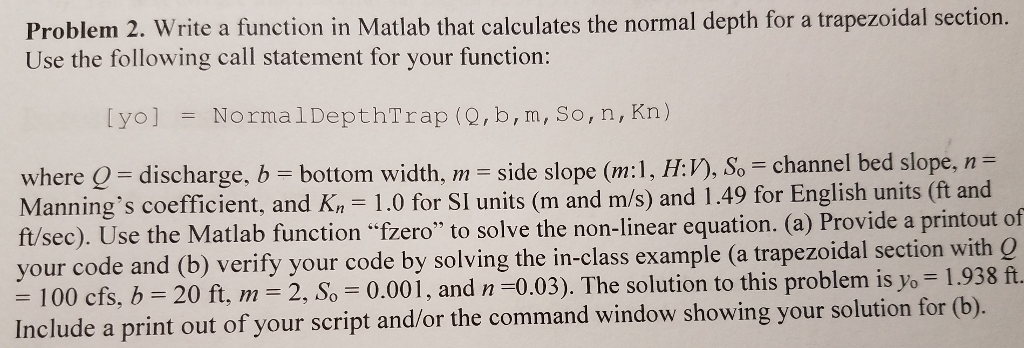 Problem 2. Write a function in Matlab that calculates | Chegg.com