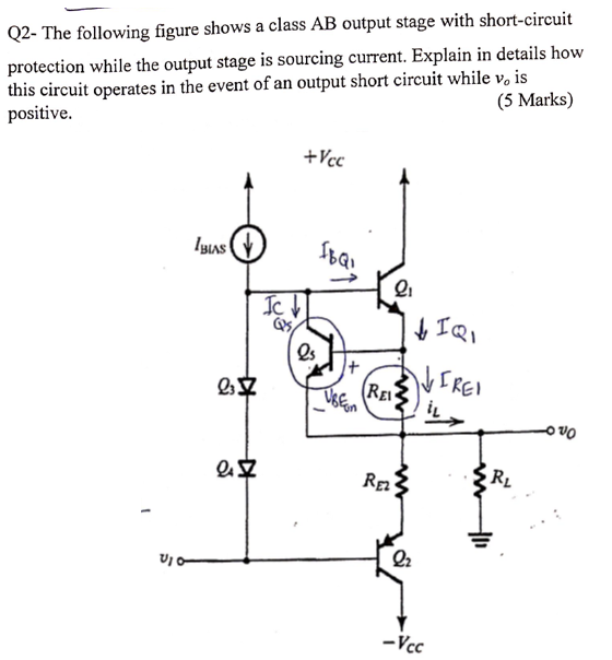 Solved The following figure shows a class AB output stage | Chegg.com