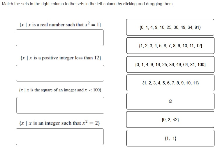 Solved Match the sets in the right column to the sets in the | Chegg.com