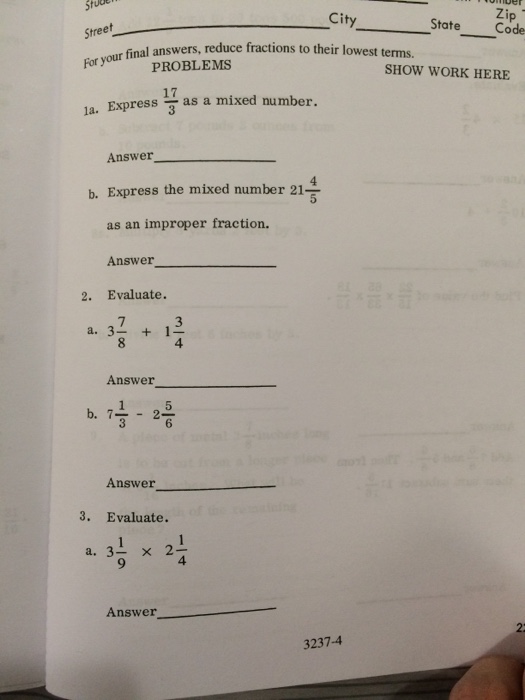Solved For Your Final Answers Reduce Fractions To Their Chegg