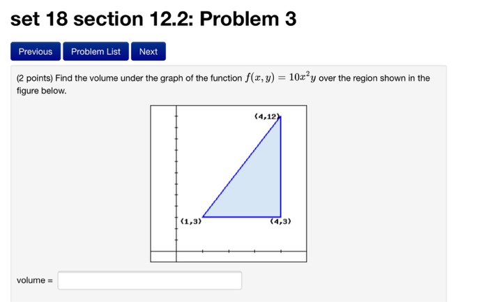 Solved Find the volume under the graph of the function f(x, | Chegg.com