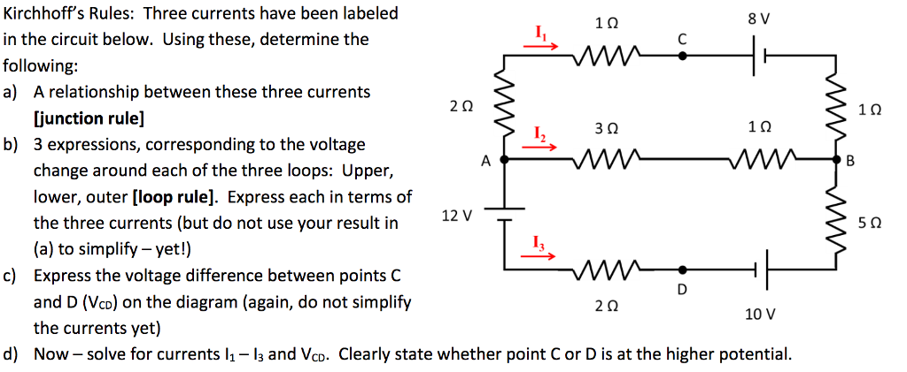 Solved Kirchhoff's Rules: Three currents have been labeled | Chegg.com