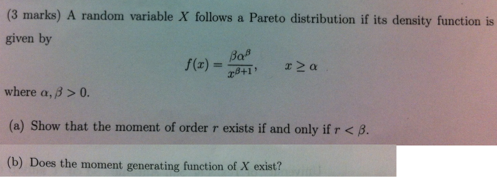 Solved A random variable X follows a Pareto distribution if | Chegg.com