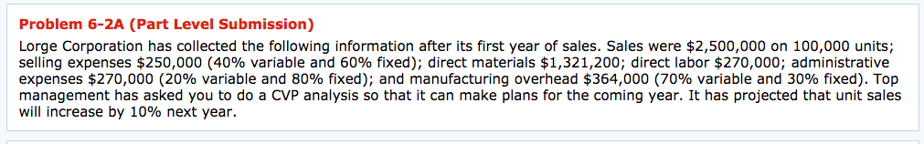 Solved Problem 6-2A (Part Level Submission) Lorge | Chegg.com