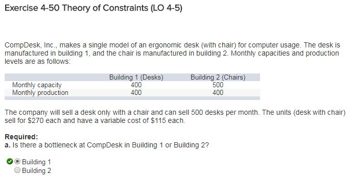 Solved Exercise 4-50 Theory of Constraints (LO 4-5) | Chegg.com