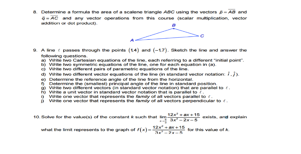 Solved Determine a formula the area of a scalene triangle | Chegg.com
