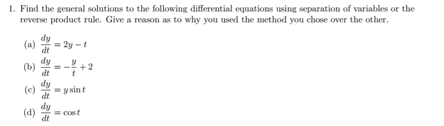 Solved 1. Find the general solutions to the following | Chegg.com