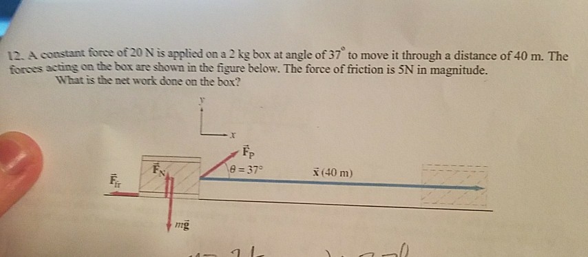 Solved 12. A constant force of 20 N is applied on a 2 kg box | Chegg.com