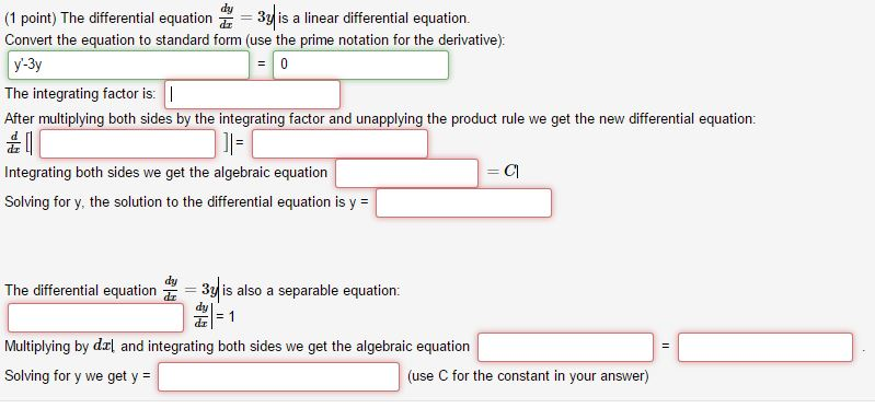 Solved The differential equation is a linear differential | Chegg.com