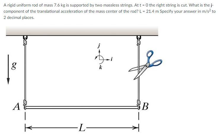 Solved A rigid uniform rod of mass 7.6 kg is supported by | Chegg.com