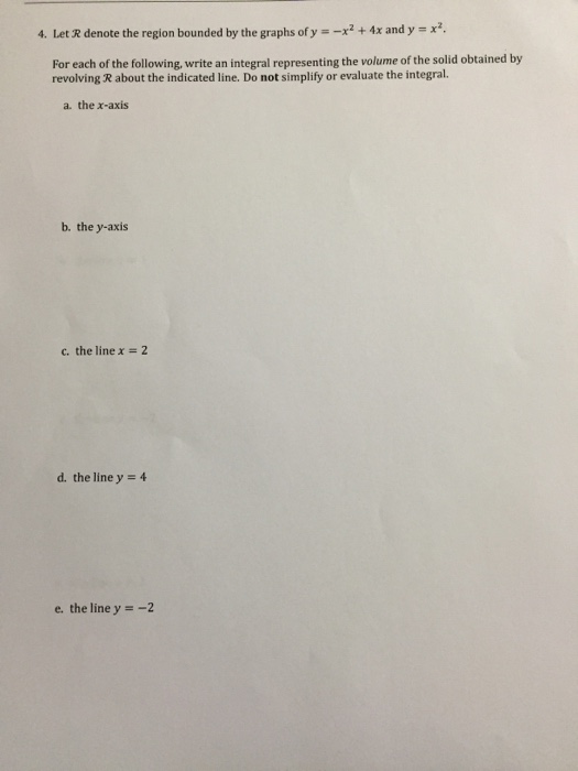 Solved 4. Let R denote the region bounded by the graphs of y | Chegg.com