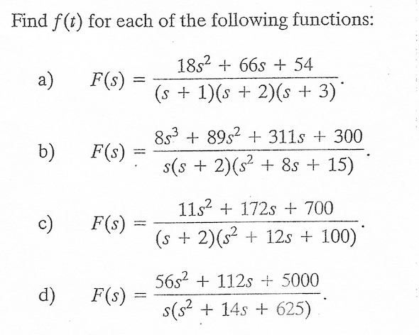 Solved Find f (t) for each of the following functions: a) F | Chegg.com