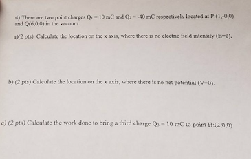 Solved There are two point charges Q_1 = 10 mC and Q_2 = -40 | Chegg.com