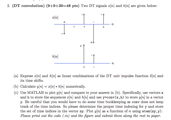 Solved 2. (DT convolution) (9+9+30=48 pts) Two DT signals | Chegg.com