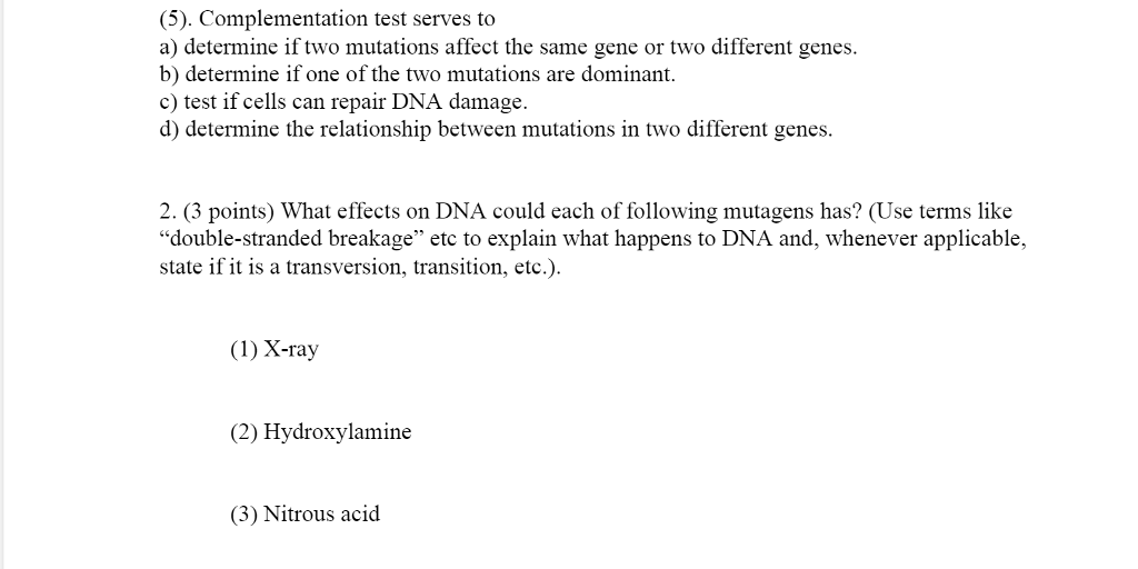 Solved Complementation test serves to determine if two | Chegg.com