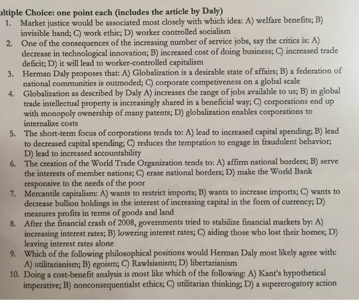 Solved Multiple Choice: one point each (includes the article | Chegg.com
