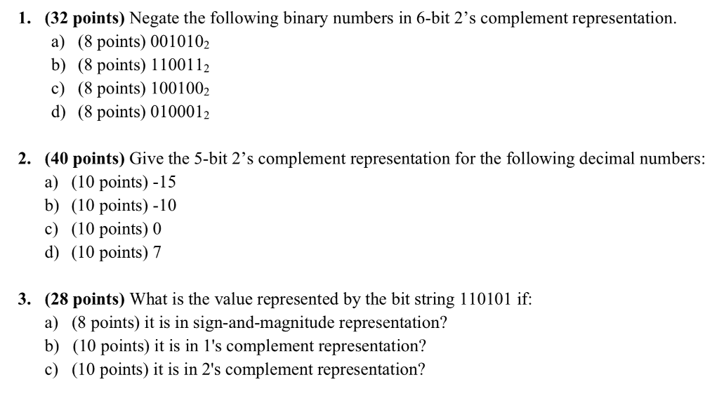 Solved 1· 32 Points Negate The Following Binary Numbers In 4513