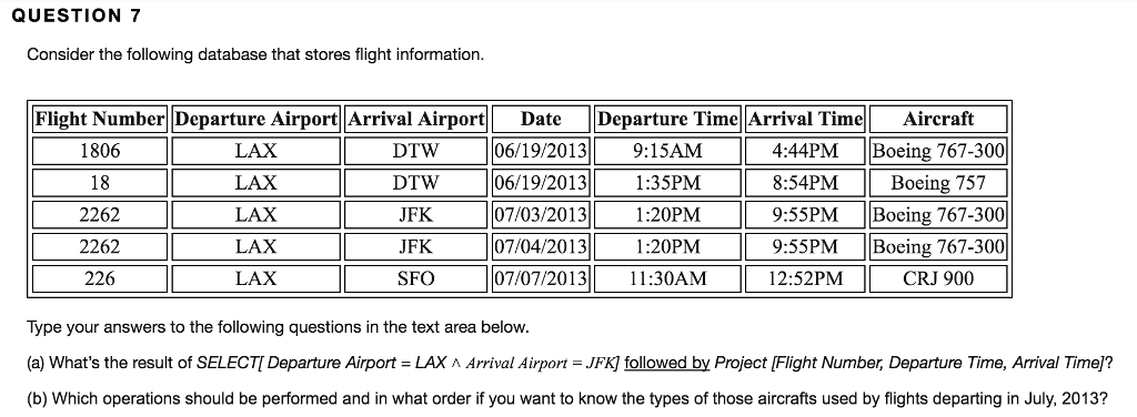 Solved Consider the following database that stores flight | Chegg.com