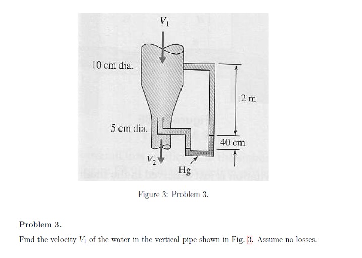 Solved find the velocity v1 of the water in a vertical pipe | Chegg.com