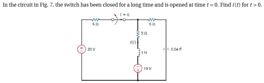 Solved In the circuit in Fig. 7, the switch has been closed | Chegg.com