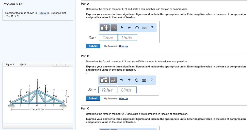 Solved Problem 6.47 Part A Determine the force in member CD | Chegg.com