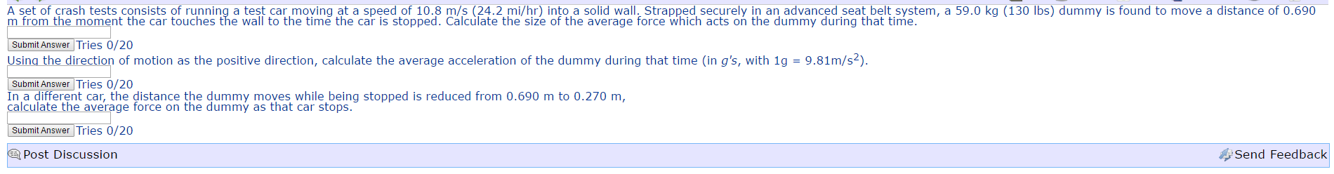 Solved A set of crash tests consists of running a test car | Chegg.com