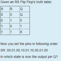 Solved Given an RS Flip Flop's truth table: Now you set the | Chegg.com