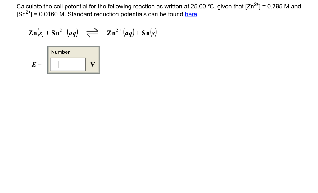 Solved Calculate The Cell Potential For The Following