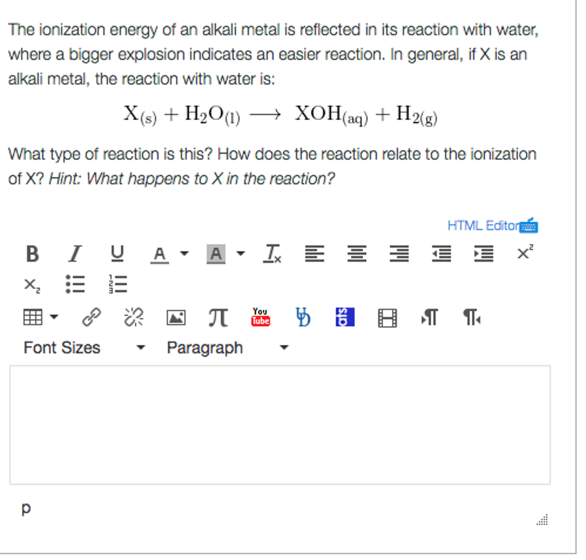 The ionization energy of an alkali metal is reflected | Chegg.com