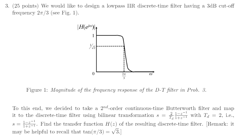 Solved We would like to design a lowpass IIR discrete-time | Chegg.com