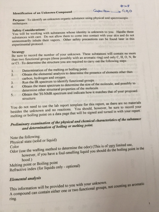 Solved Identification of an unknown compound Needed:Draw the | Chegg.com