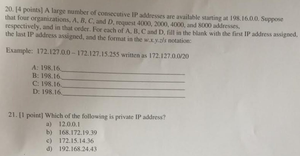 Solved 20. 14 points] A large number of consecutive IP | Chegg.com