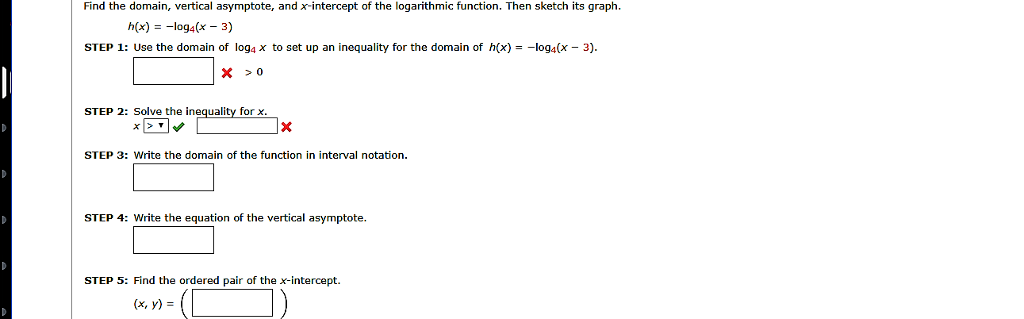 Solved Find the domain, vertical asymptote, and x-intercept | Chegg.com