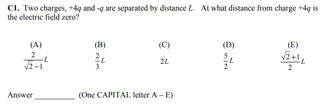 Solved Two charges, +4q and -q are separated by a distance | Chegg.com