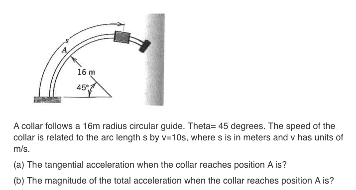 Solved 16 m 45 A collar follows a 16m radius circular guide. | Chegg.com