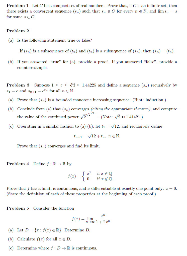 Solved Problem 1 Let C be a compact set of real numbers. | Chegg.com