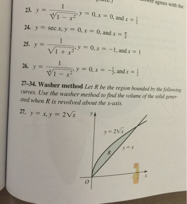 Solved #23 using the disk method and #27 using the washer | Chegg.com